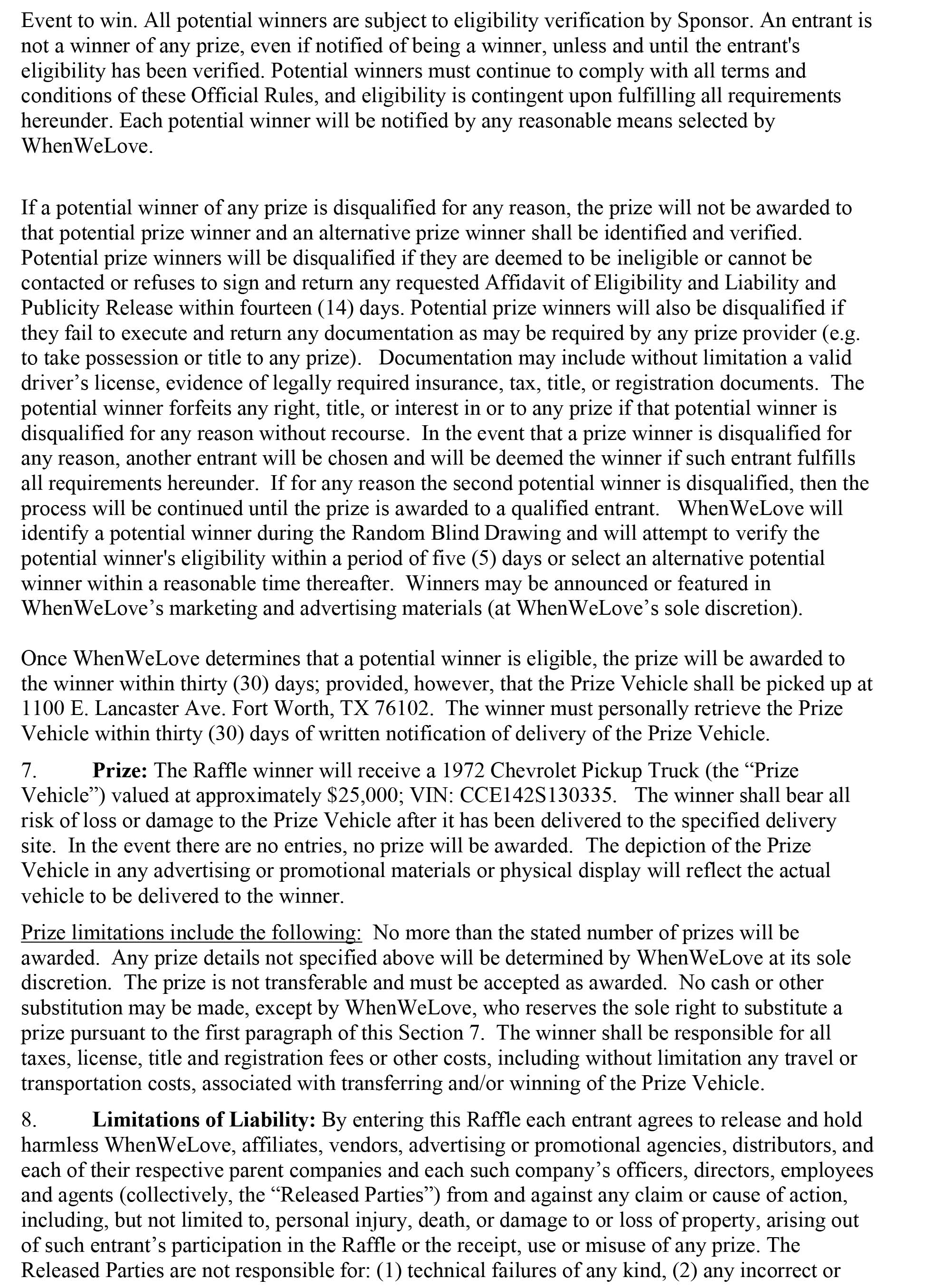 Classic Truck Raffle - WhenWeLove