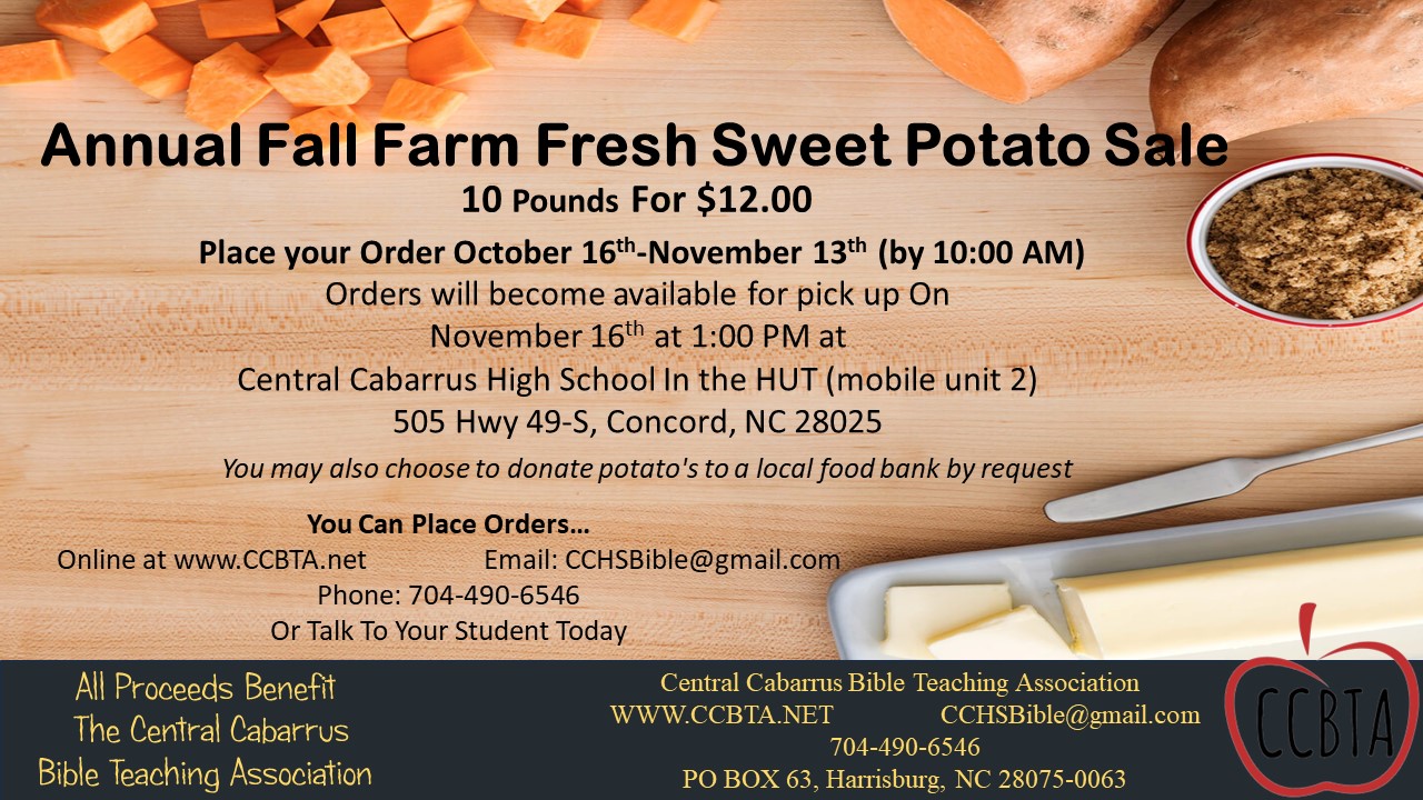 2023 Sweet Potato Fundraiser - Central Cabarrus Bible Teaching Association