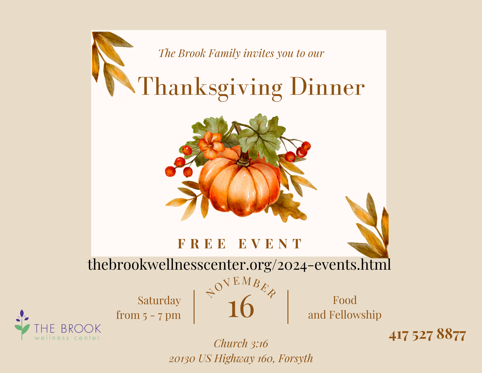 Thanksgiving Dinner - Brook Wellness Center, Inc.