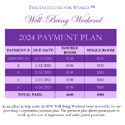 2024 Well-Being Weekend Payment Plan - Institute for Women